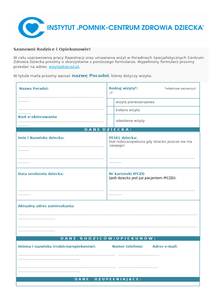 Formularz Zapisu Do Poradni CZD | PDF