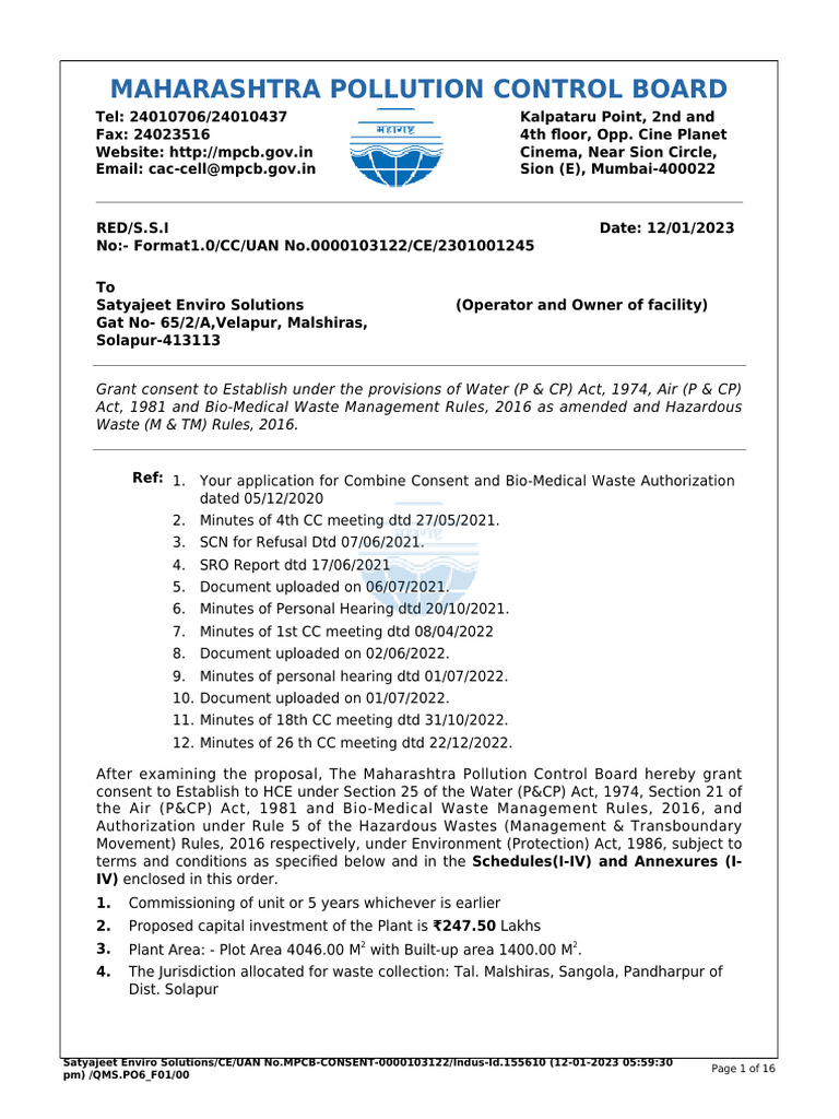 Satyajeet Enviro Solutions, Velapur, Solapur | PDF | Incineration | Waste