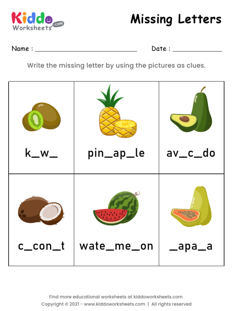 Missing Letters Fruits Worksheet | PDF