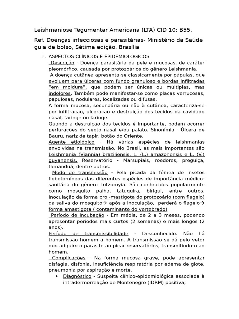 Leishmaniose Tegumentar Americana - Guia de Bolso 3 | PDF | Leishmania | Especialidades médicas