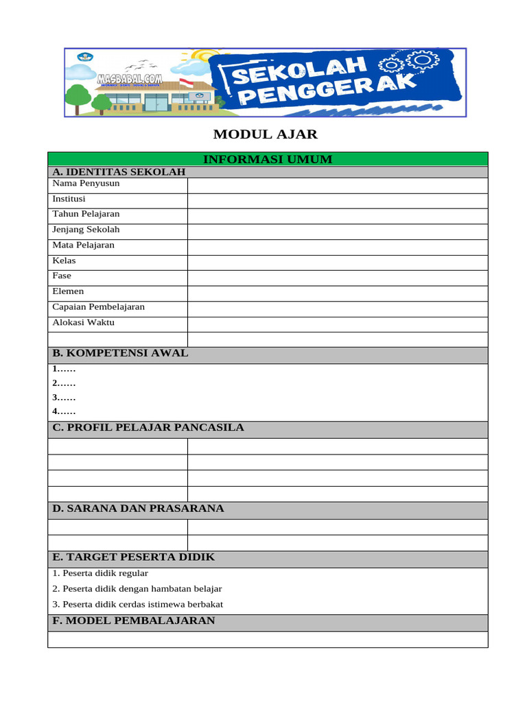 Format Modul Ajar Sekolah Penggerak, Silahkan Dikembangkan | PDF