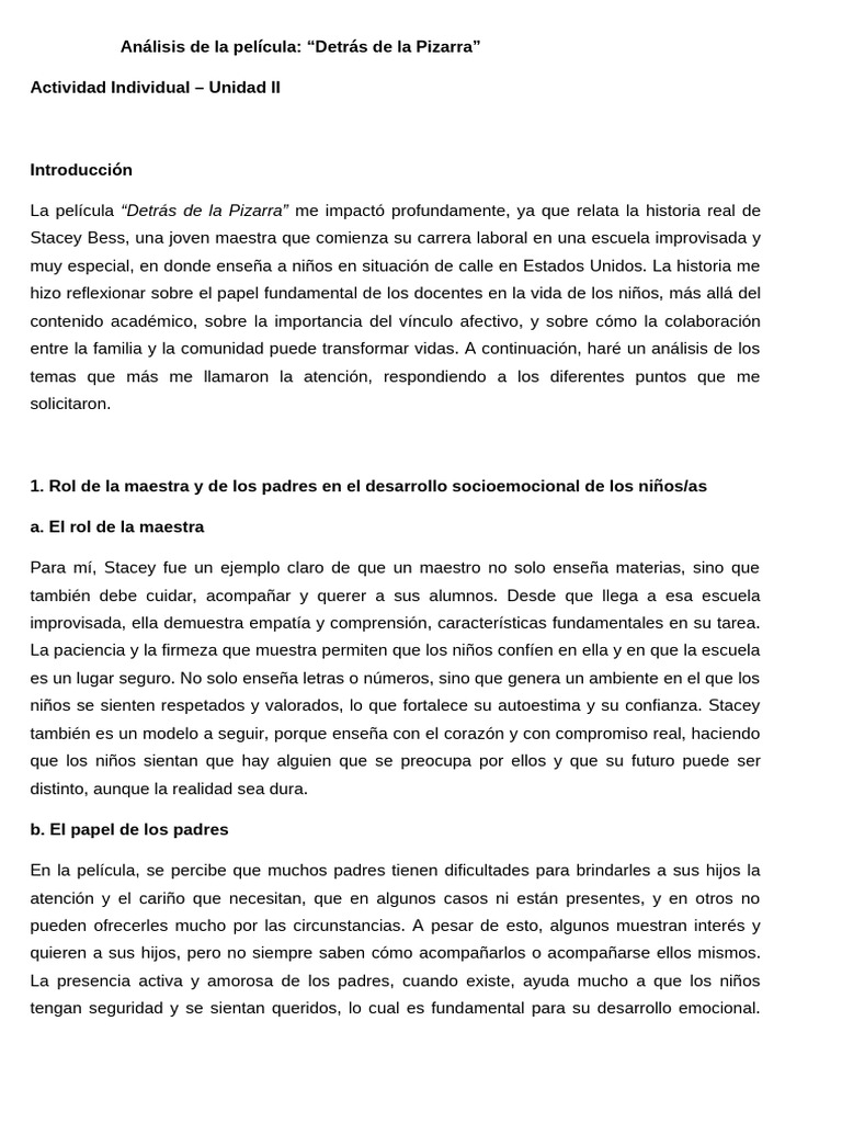 Análisis de La Película | PDF | Teoría de apego | Inclusión (Educación)
