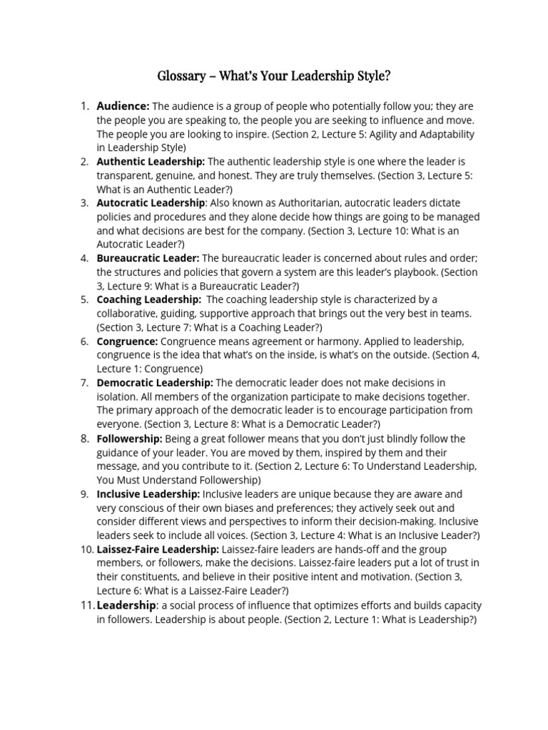 Glossary+ +What's+Your+Leadership+Style | PDF | Leadership ...