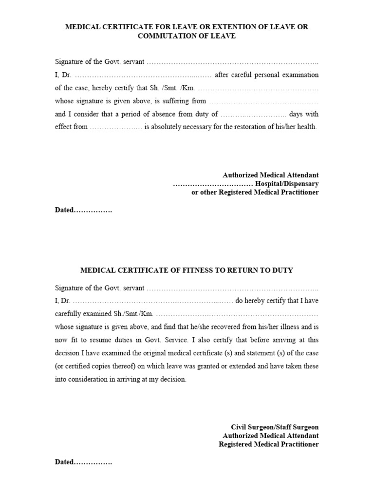MEDICAL - Leave Certificate | PDF