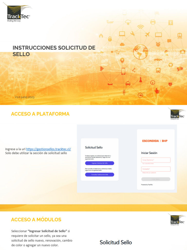 Instructivo Solicitud de Sellos - Plataforma Gestionsellos - Tracktec.cl | PDF