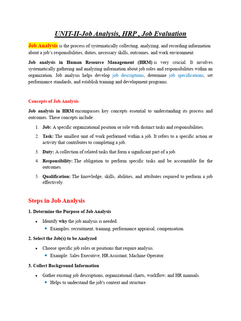 P 302 HRM U II Job Analysis, HRP, Job Evaluation | PDF | Human ...