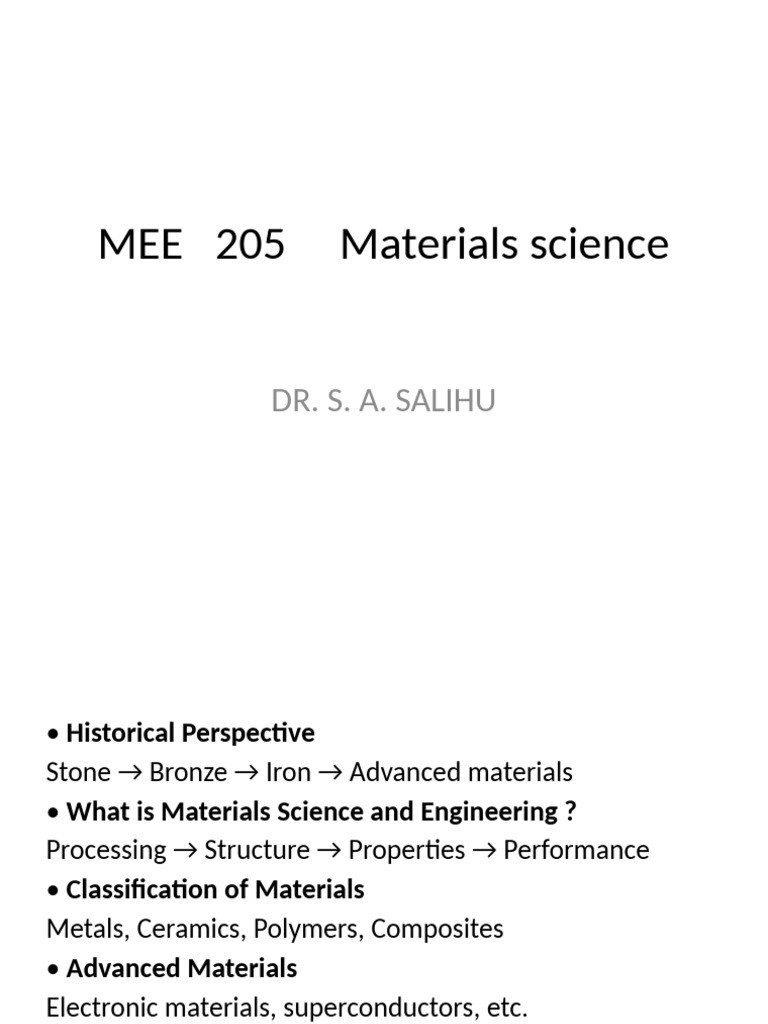 1 MEE 205 Materials Science (2) (Autosaved) | PDF | Chemical Bond | Ion