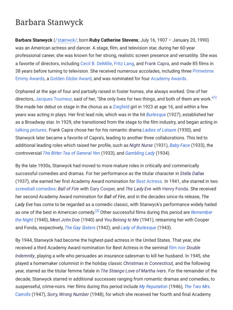 Barbara Stanwyck - Wikipedia | PDF