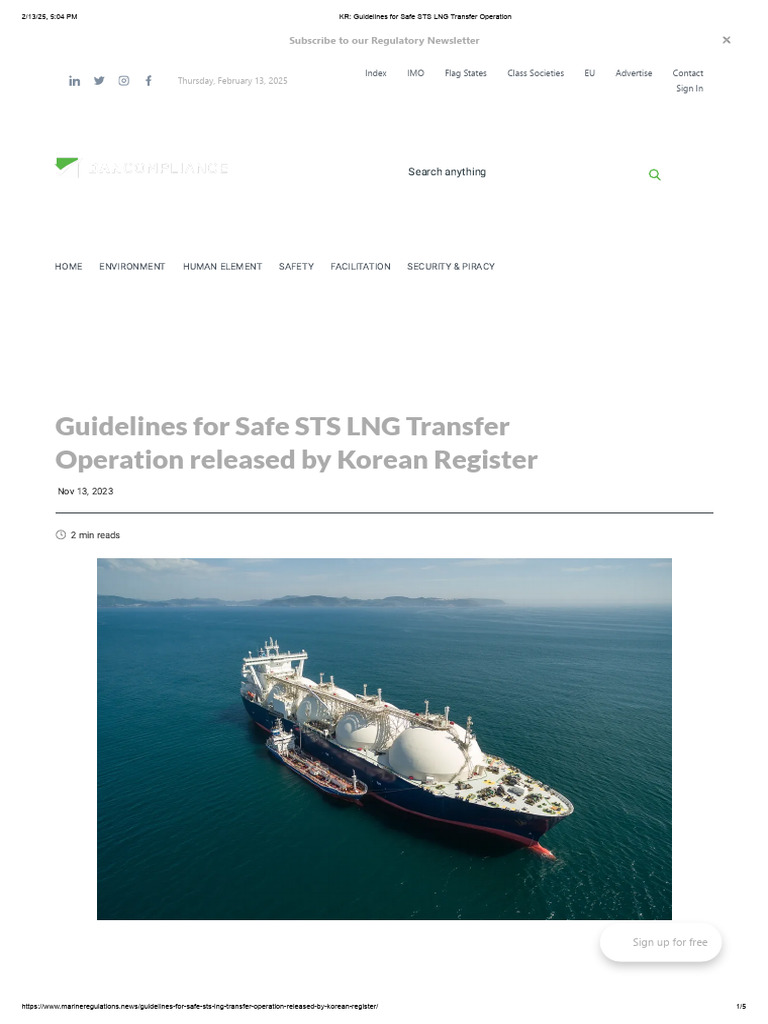 Safe STS LNG Transfer Guidelines by KR | PDF | Liquefied Natural Gas ...