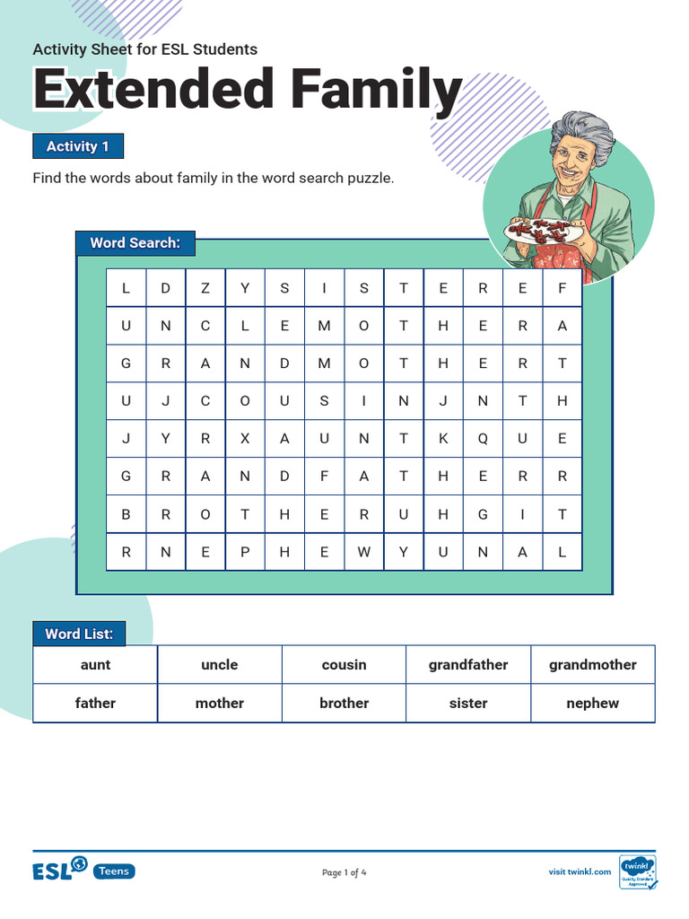 T e 1742562253 Esl Extended Family Activity Sheet Teens A2 - Ver - 2 | PDF | English As A Second ...