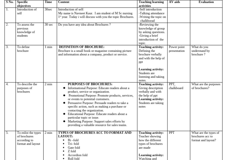 Lesson Plan of Brochures | PDF | Lesson Plan | Learning