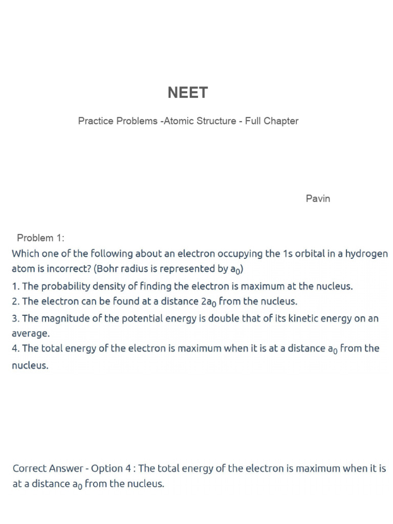 Atomic Structure Practice Problems | PDF