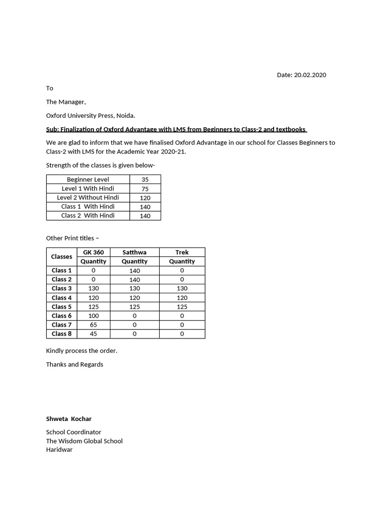 Order Confirmation-Oxford Advantage | PDF