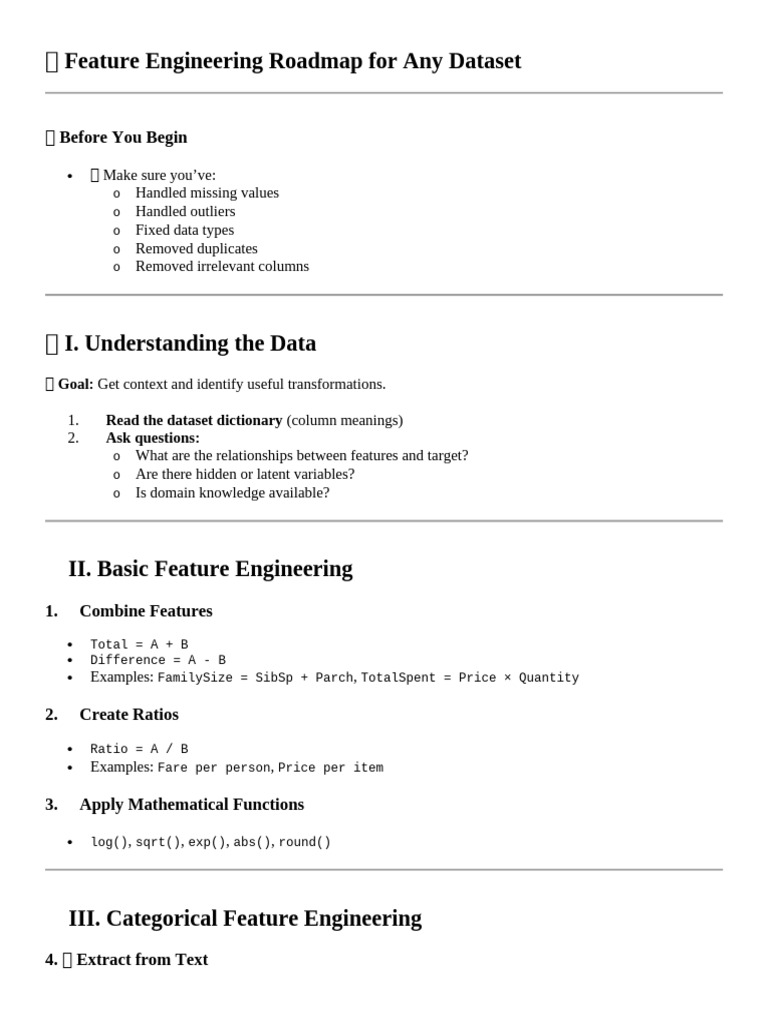 ? Feature Engineering Roadmap For Any Dataset | PDF | Time Series | Applied Mathematics