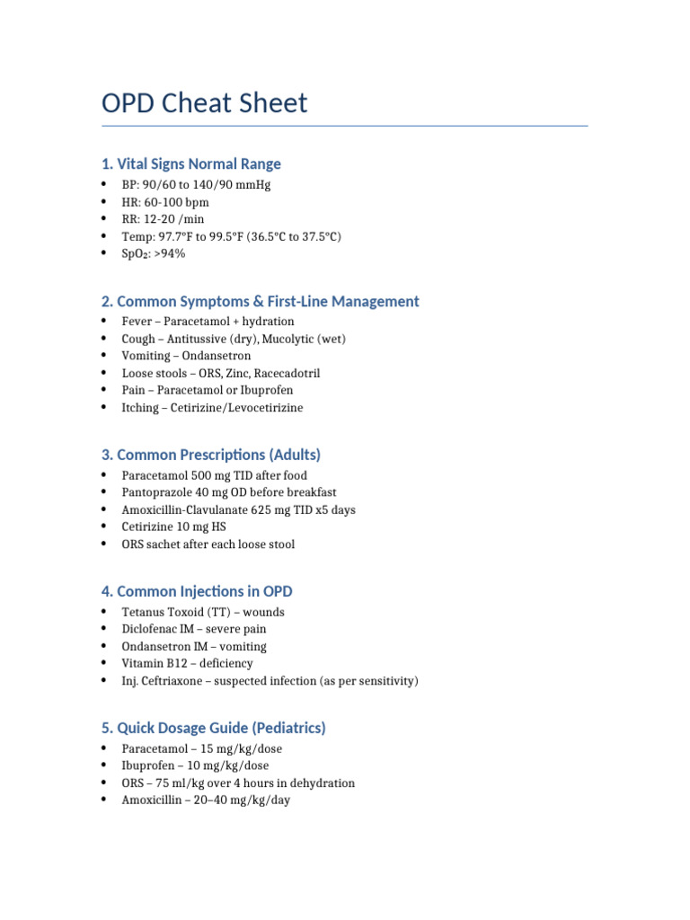 OPD Medication and Vital Signs Guide | PDF