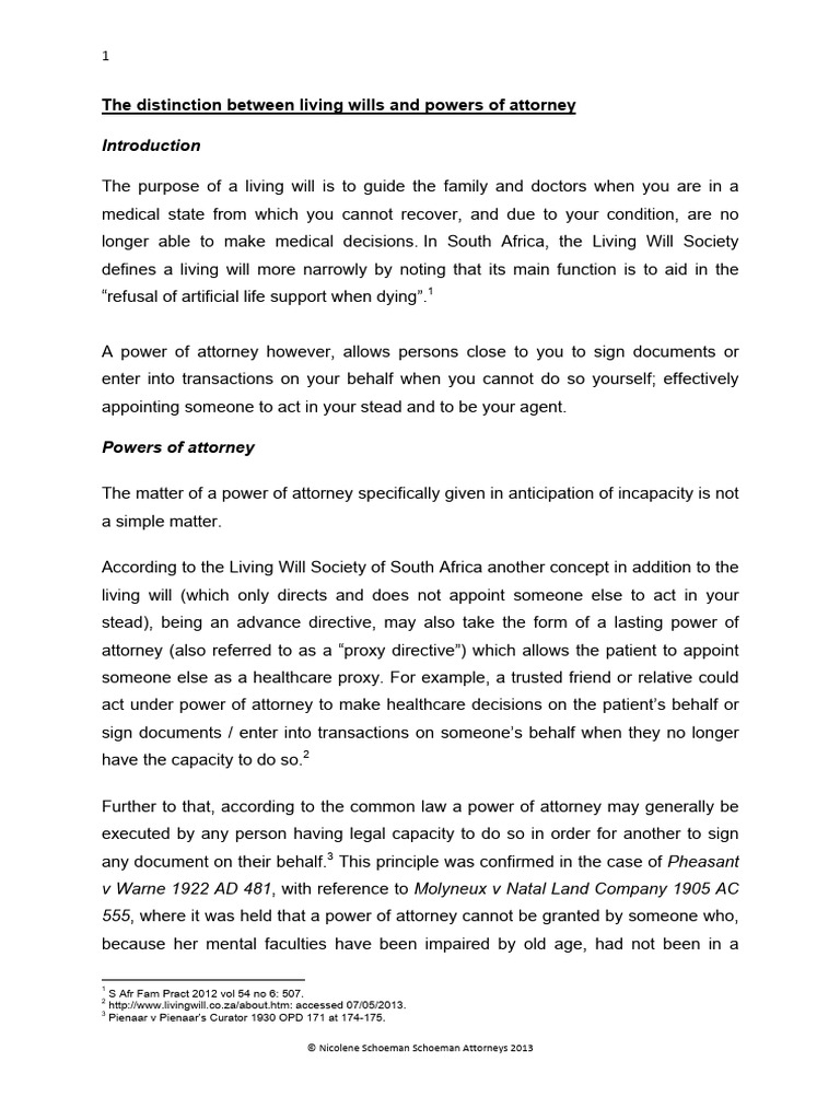 The Distinction Between Living Wills and Powers of Attorney | PDF ...