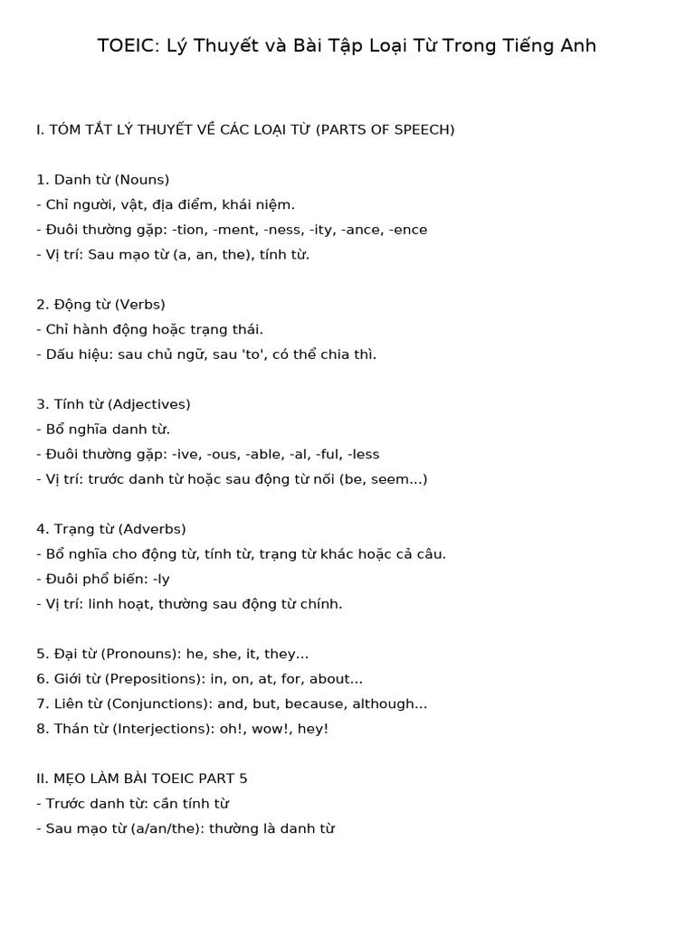 TOEIC Loai Tu Ly Thuyet Bai Tap | PDF