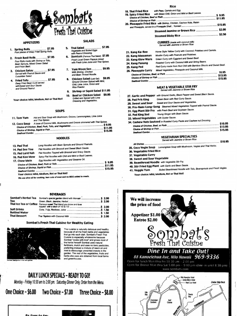 Sombat's Restaurant Menu | Download Free PDF | Eating Behaviors Of ...