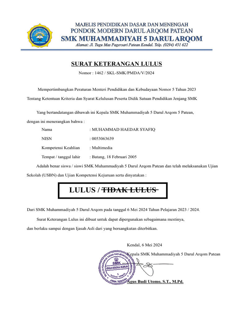 SKL SMK 2024 Muhammad Haedar Syafiq | PDF