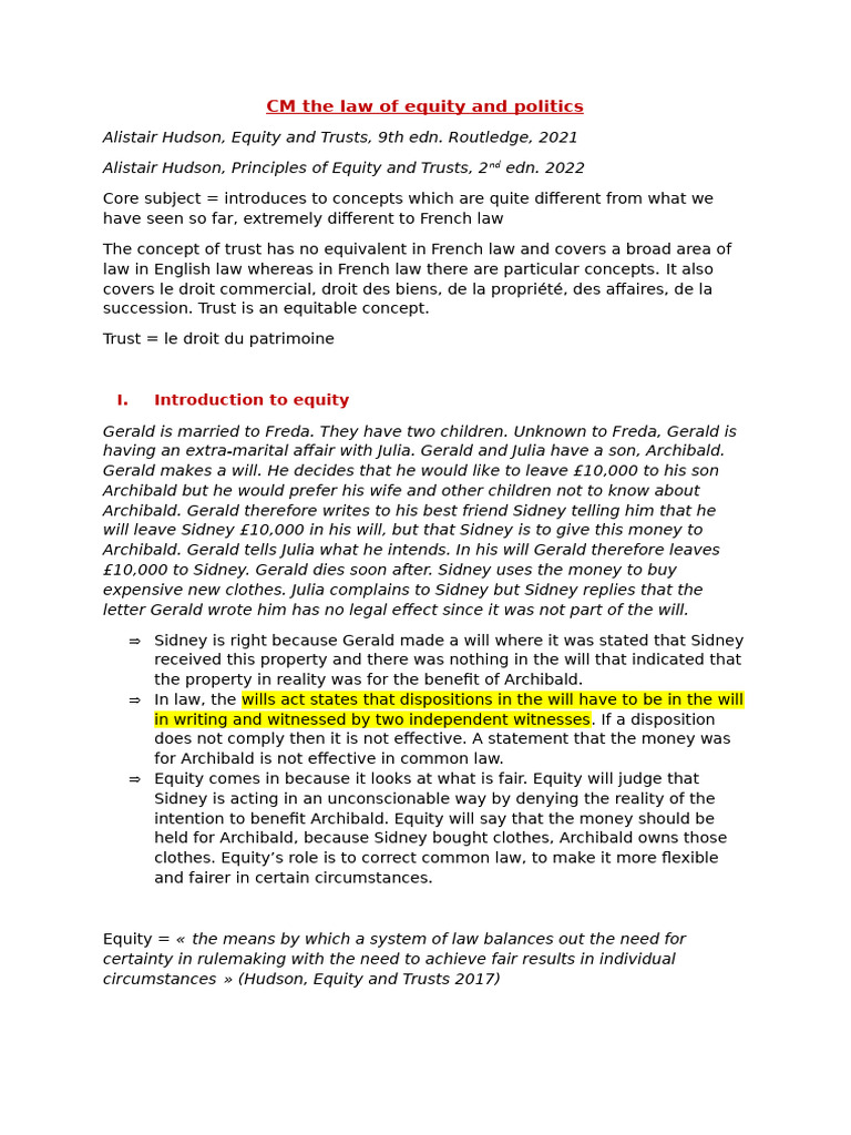 Law of Equity and Politics Lesson | PDF | English Trust Law | Equity (Law)
