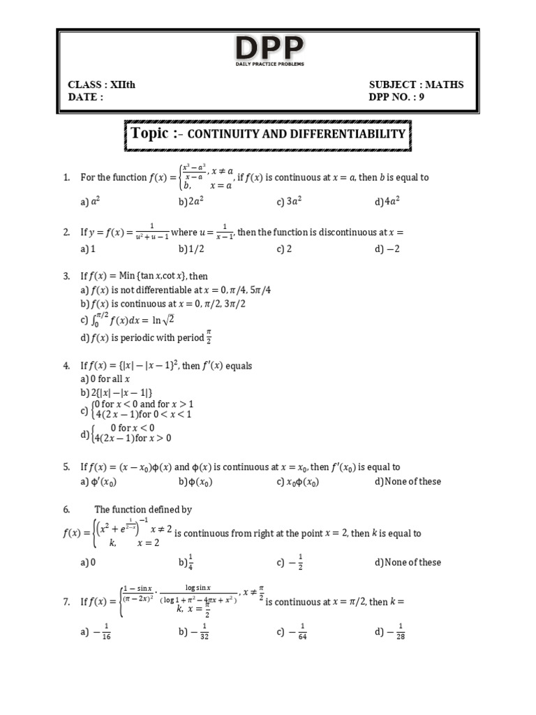 Continuity and Differentiability Q-9 | PDF | Function (Mathematics ...