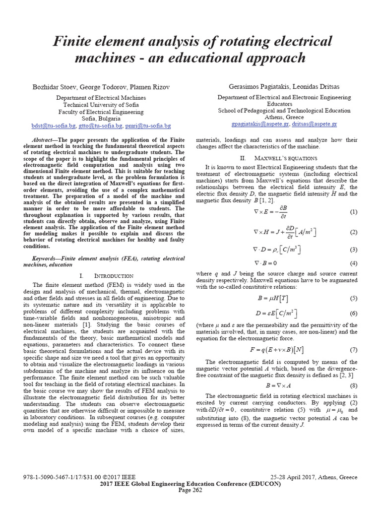Finite Element Analysis of Rotating Electrical Machines An Educational Approach | PDF | Electric ...