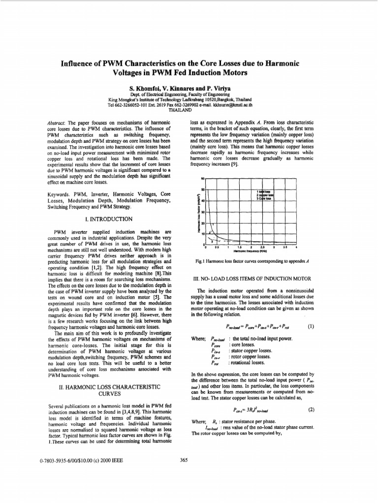 Influence of PWM Characteristics On The Core Losses Due To Harmonic ...