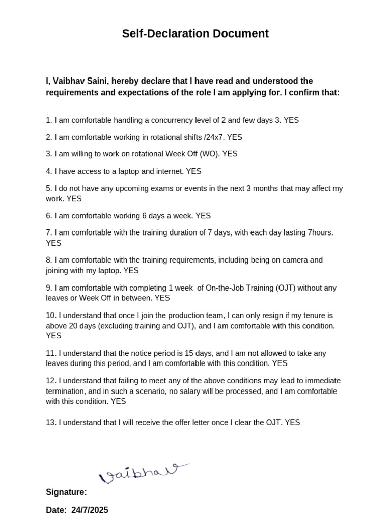 Blinkit Self Declaration Form V5-1 | PDF