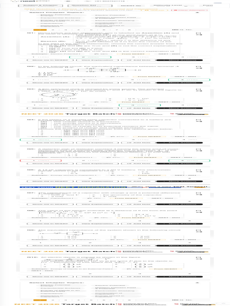 Recommended PYQs (STRICTLY NCERT Based) Electrostatic Potential and Capacitance Physics NEET ...