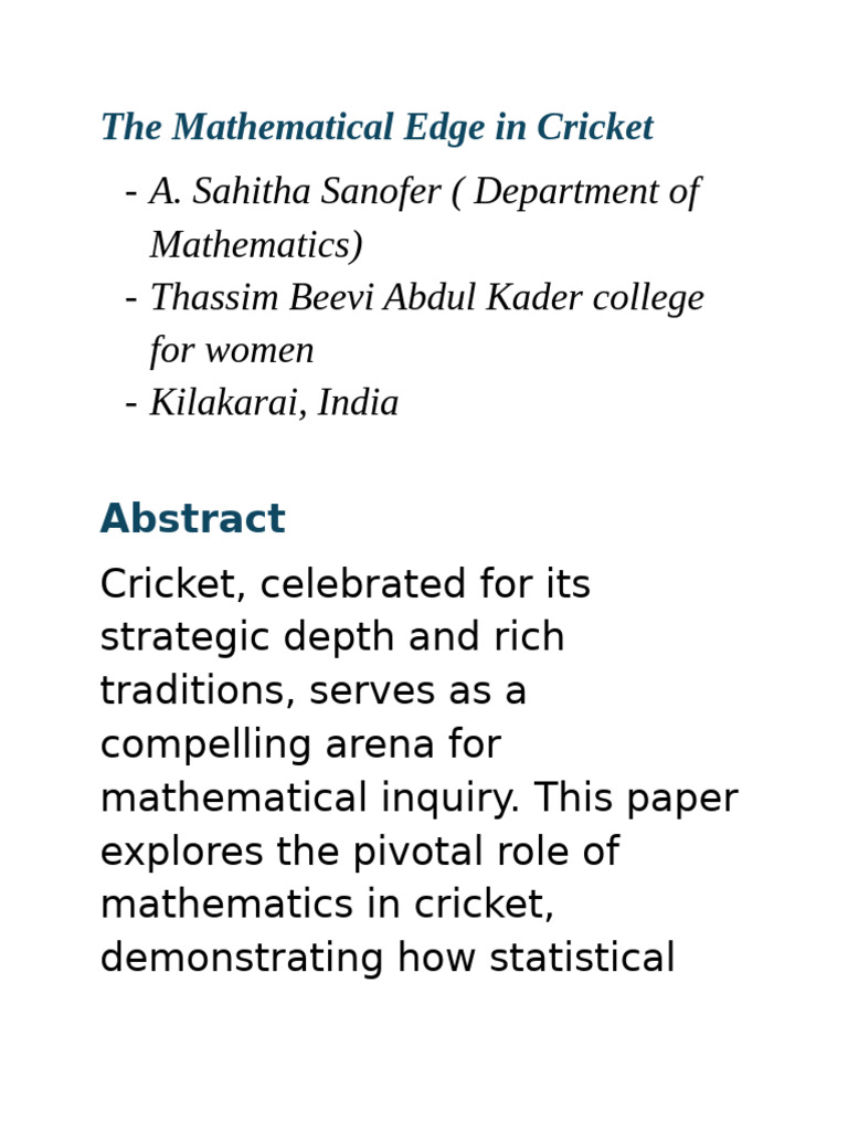 The Mathematical Edge in Cricket | PDF | Mathematics | Analytics