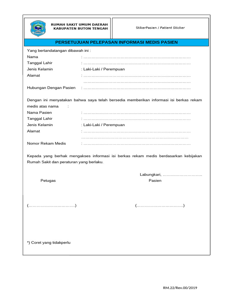 22.formulir Persetujuan Pelepasan Informasi | PDF