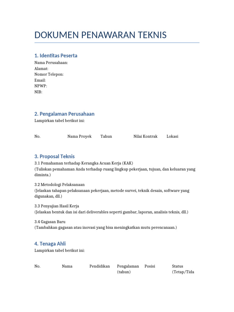 Template Dokumen Teknis Penawaran | PDF