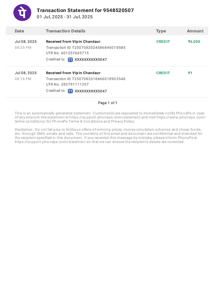 PhonePe Statement Jul2025 Jul2025 | PDF