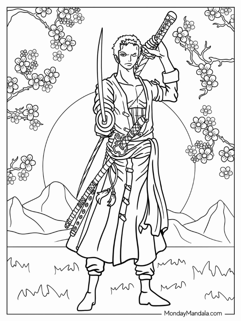 Roronoa Zoro With Three Swords Coloring Page | PDF