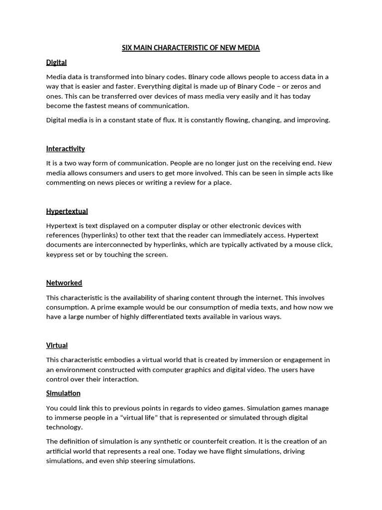 Characteristics and Impacts of New Media | PDF | Hypertext | Hyperlink