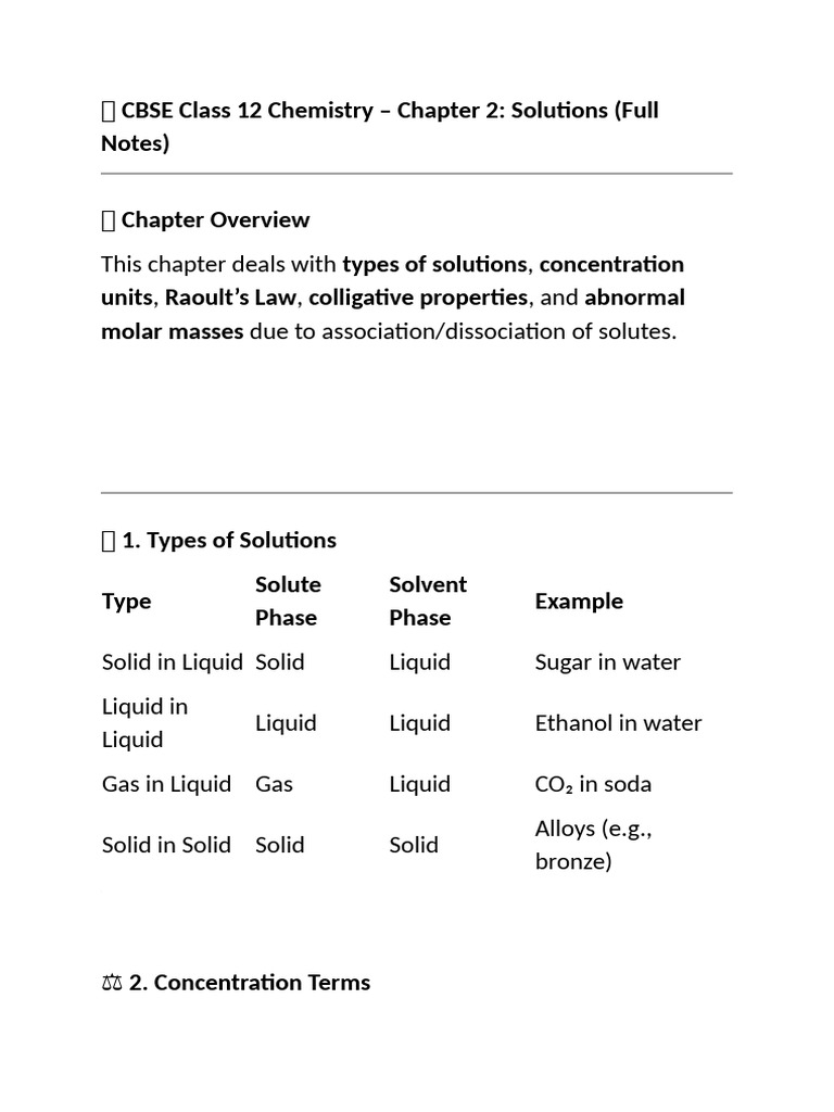 ? CBSE Class 12 Chemistry (Solutions) | PDF | Homogeneous Chemical Mixtures | Physical Quantities