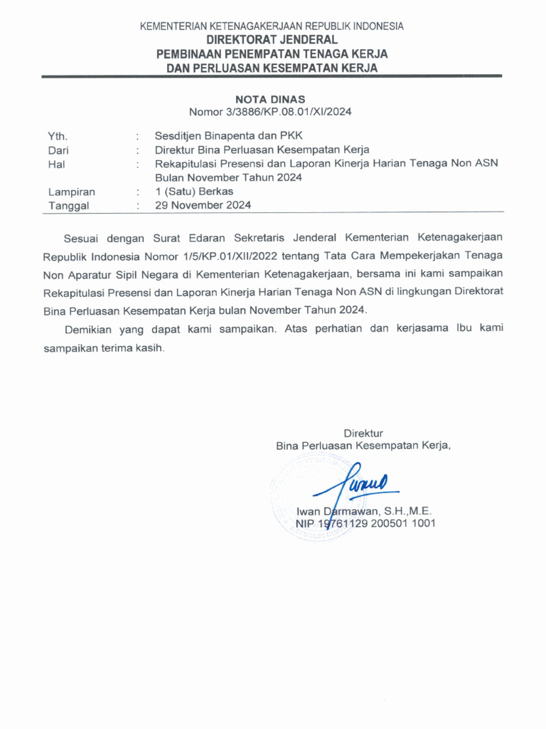 ND Rekap Presensi Lapkin Tenaga Non-ASN November 2024 | PDF