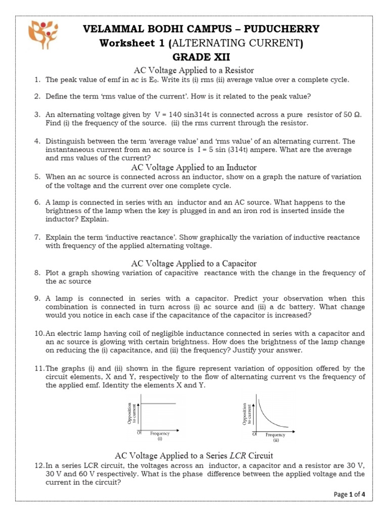 Chapter 7 AC Physics Worksheet | PDF | Inductor | Electrical Network