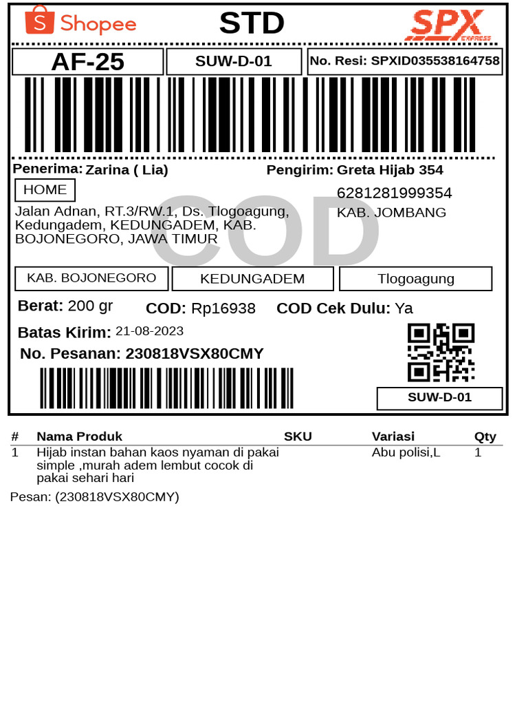Contoh Label Pengiriman | PDF