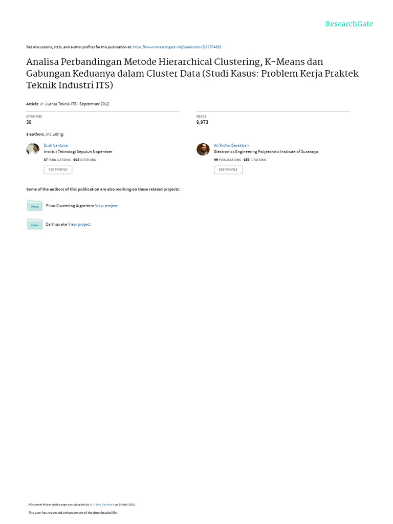 Analisa Perbandingan Metode Hierarchical Clusterin | PDF