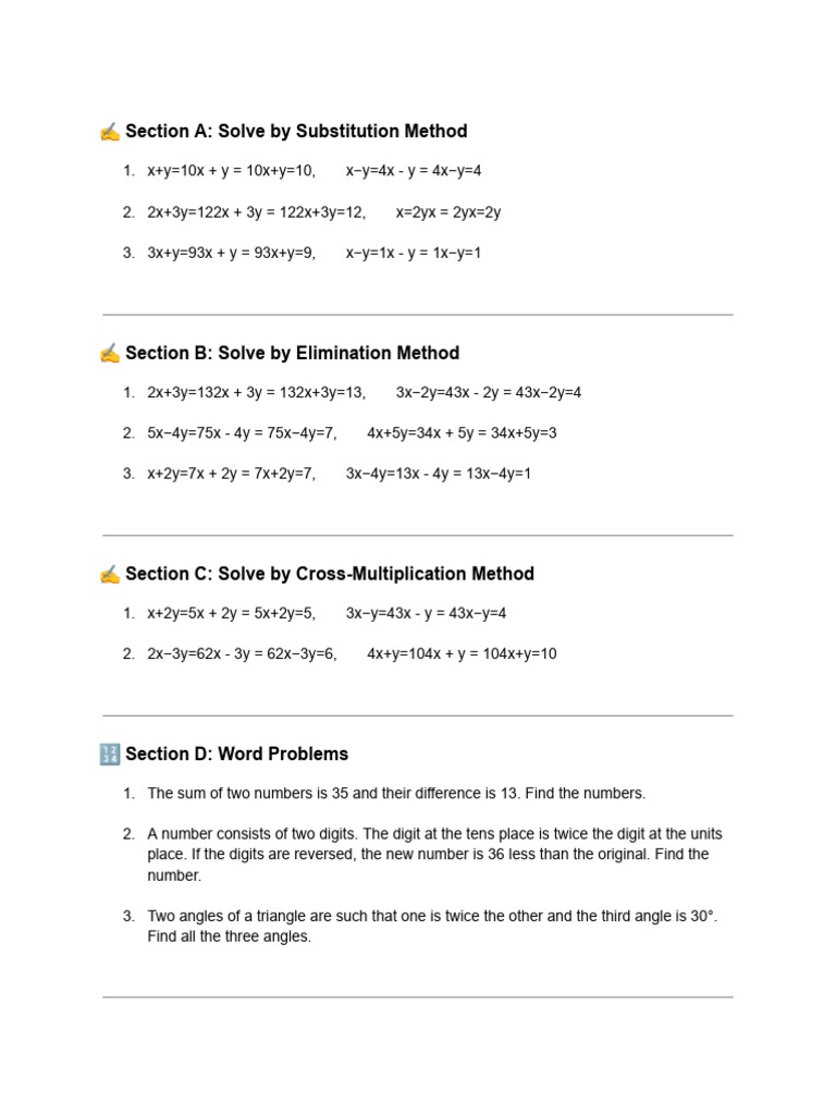 Substitution Method Practice Problems | PDF
