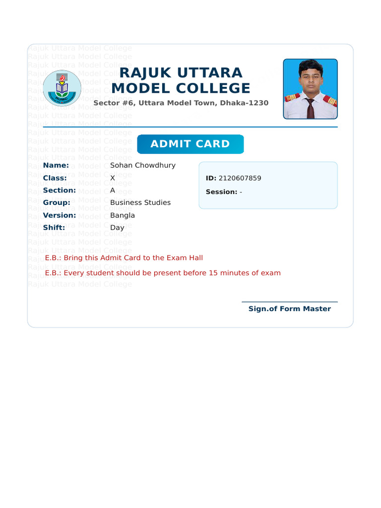 Admit Card Sohan Chowdhury | PDF