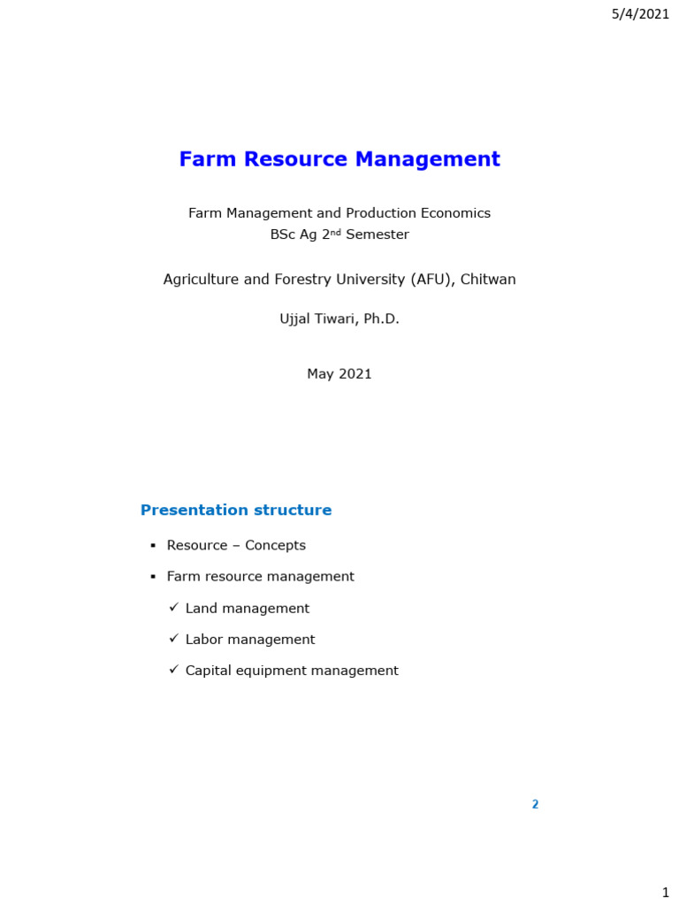 Farm Resource Management (BSC Ag, 2nd Sem, AFU) - UT | PDF ...