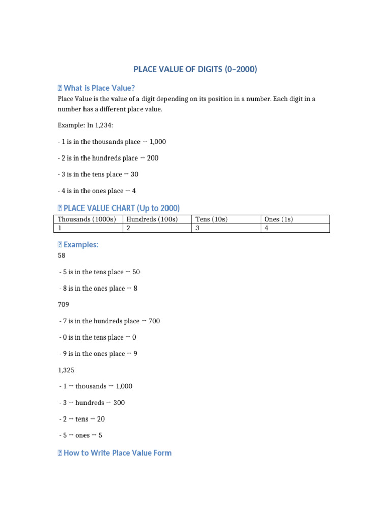 Understanding Place Value (0-2000) | PDF