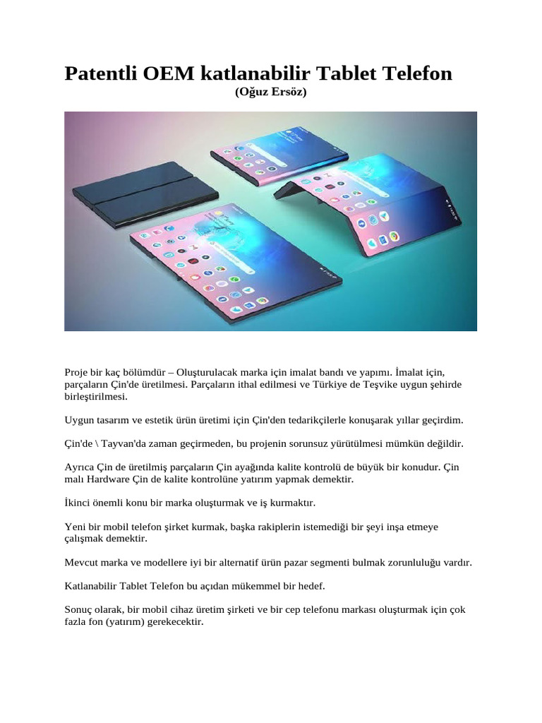 Patentli OEM Katlanabilir Tablet Telefon | PDF