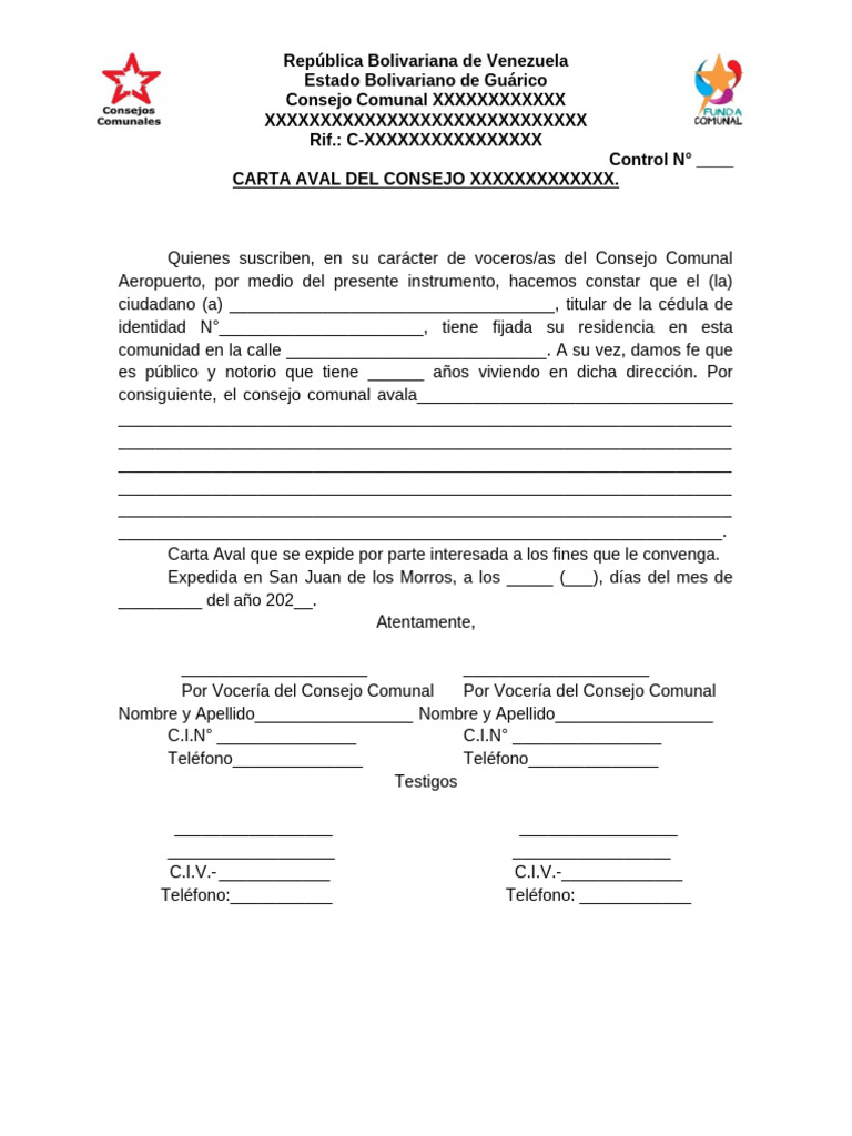 Modelo de Carta Aval del Consejo Comunal | PDF