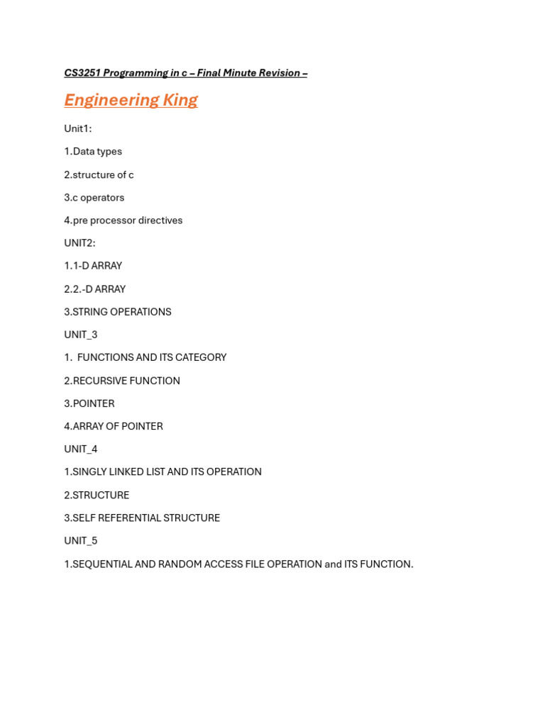 Programming in C Final Minute | PDF