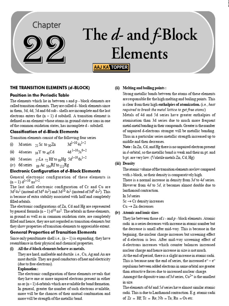 The D - and F-Block Elements | PDF | Transition Metals | Lanthanide