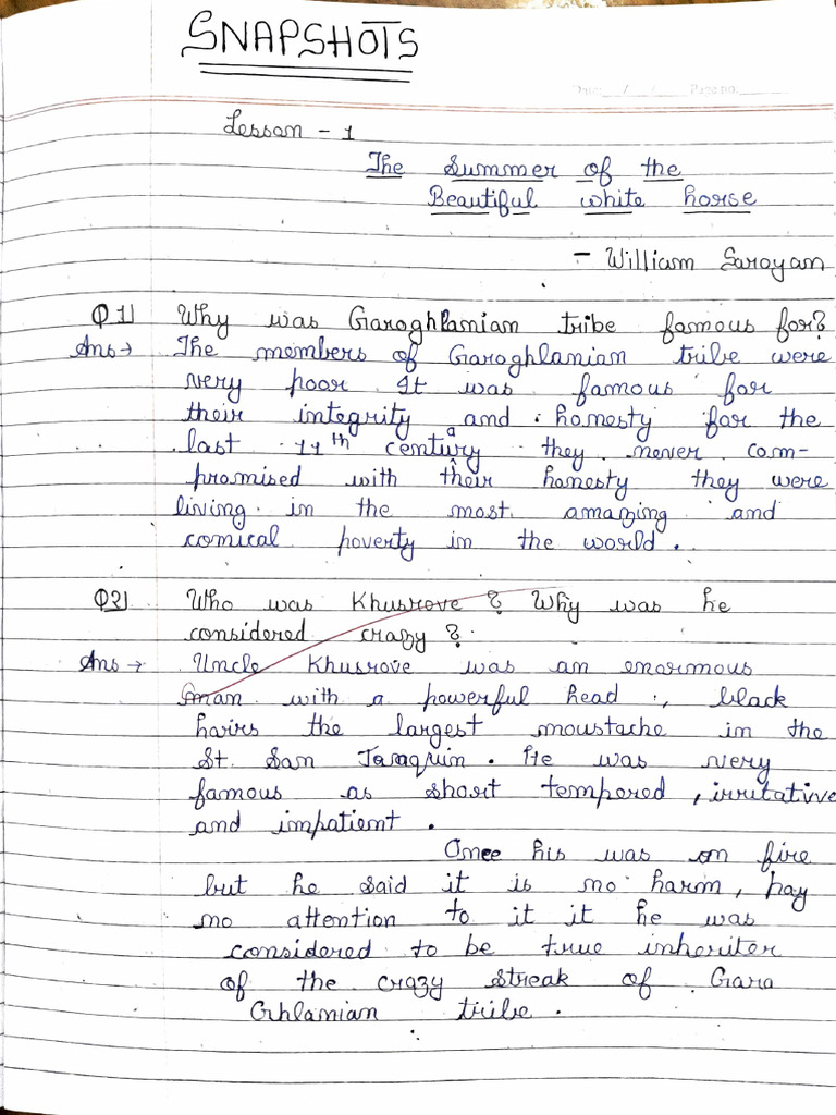 Class 11th English Snapshots CH 1 | PDF