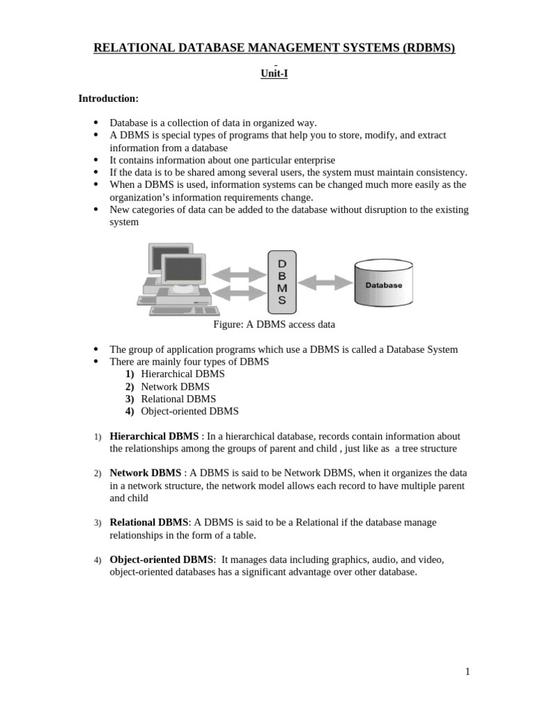 DBMS (Unit 1) - Final For II B.COM (CA) | PDF | Databases | Relational Database
